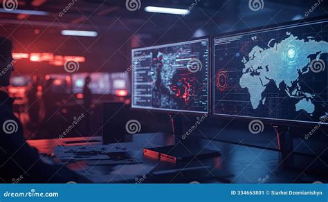 A Cybersecurity Analyst Monitors Global Networks And Threats In A High Tech Control Room During