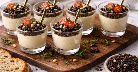 Vasitos De Crema De Queso Manchego Con Tapenade De Aceitunas Negras