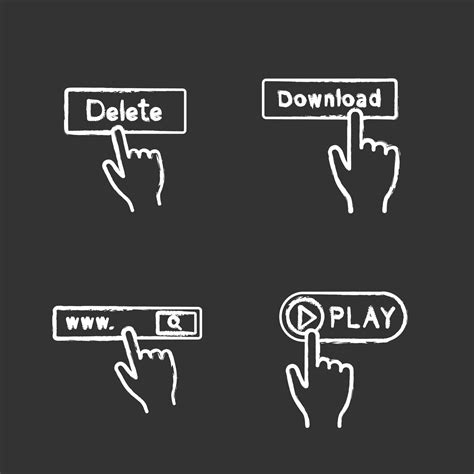 App Buttons Chalk Icons Set Click Delete Download Search Bar Play Isolated Vector