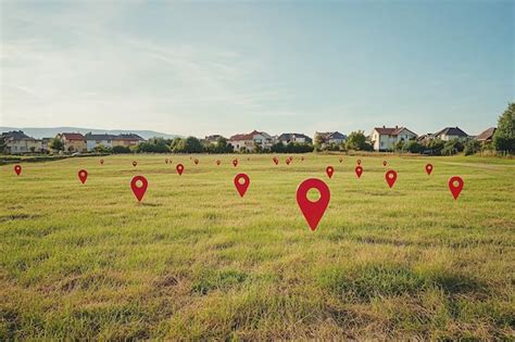 Property Location Markers In Suburban Development Area With Land For Sale And Real Estate