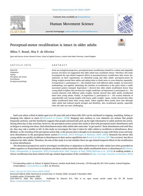 Pdf Perceptual Motor Recalibration Is Intact In Older Adults