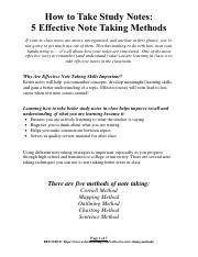 NoteTakingSkills Pdf How To Take Study Notes 5 Effective Note Taking Methods If Your In Class