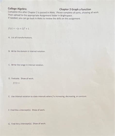 Solved College Algebra Chapter Graph A Function Complete Chegg