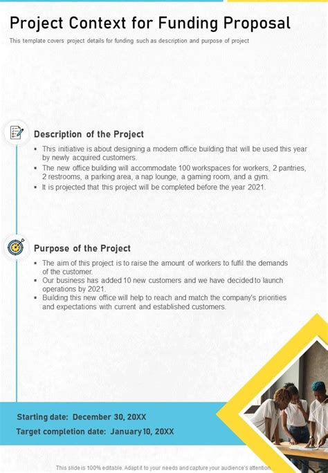 Project Context For Funding Proposal One Pager Sample Example Document Presentation Graphics