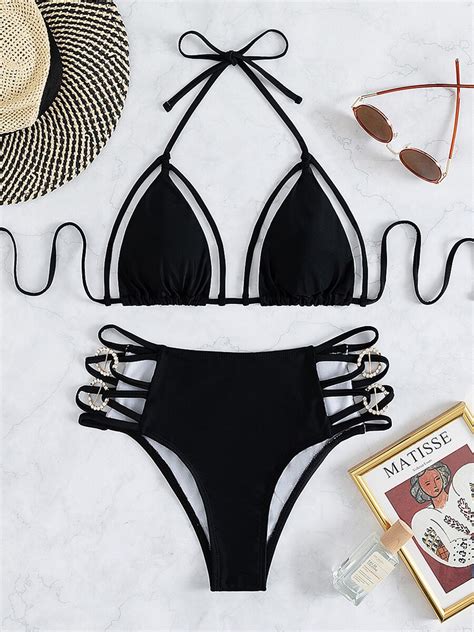 Buy Urbanic Women Pack Of 2 Black Solid Swim Set Swimwear For Women