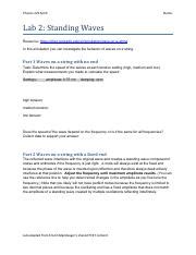 Lab 2 Standing Waves Lab 1 Pdf Physics 223 Sp20 Name Lab 2 Standing Waves Resource Https