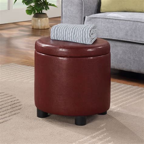 Designs4comfort Round Accent Storage Ottoman With Reversible Tray Lid
