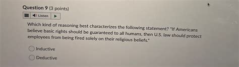 Solved Question 9 3 ﻿pointswhich Kind Of Reasoning Best