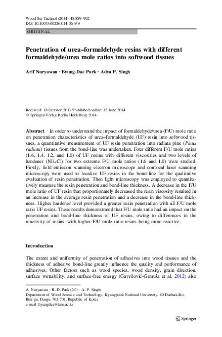 Pdf Penetration Of Urea Formaldehyde Resins With Different