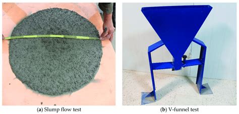 Workability Tests A Slump Flow And B V Funnel Download Scientific Diagram