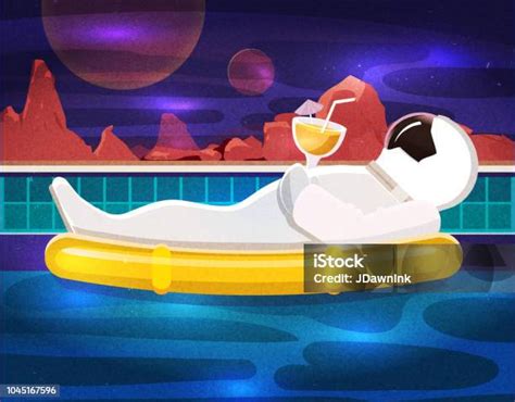 우주인 화성 인은 휴가에 우주 복에 음료와 함께 수영장에서 Lounging 우주 비행사에 대한 스톡 벡터 아트 및 기타 이미지 우주 비행사 캐나다 Sf 영화 Istock