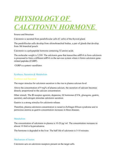 Physiology Of Calcitonin Hormone Physiology Of Calcitonin Hormone Source And Structure