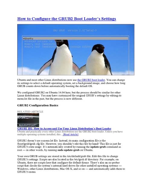 How To Configure The Grub2 Boot Loader Pdf Booting System Software