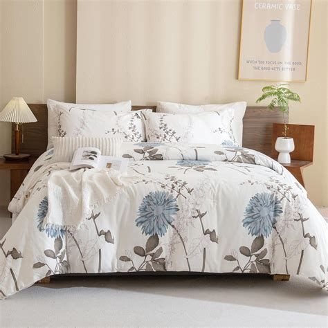 Amazon Com SexyTown Cotton Comforter Set Queen Size Floral Bedding With Brown Branches And Blue