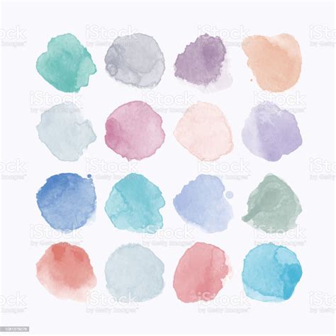 다채로운 수채화 손의 세트 그린 라운드 모양 얼룩 원형 Blob 흰색 절연 예술적 디자인에 대 한 그림 벡터에 대한 스톡 벡터 아트 및 기타 이미지 Istock