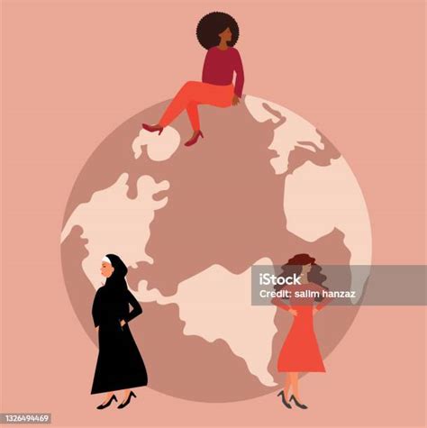 다양한 국적과 문화의 페미니스트 여성들이 전 세계에 앉아 자신감을 갖고 있습니다 갈색에 대한 스톡 벡터 아트 및 기타 이미지 갈색 벡터 아랍문화 Istock