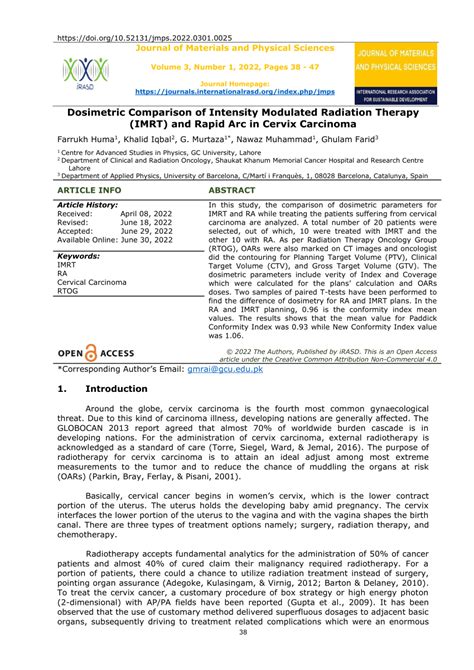 Pdf Dosimetric Comparison Of Intensity Modulated Radiation Therapy