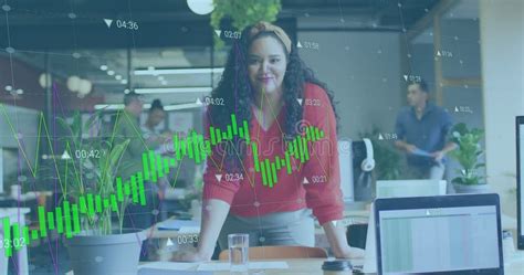 Image Of Data Processing And Diagrams Over Diverse Colleagues Discussing Work In Office Stock