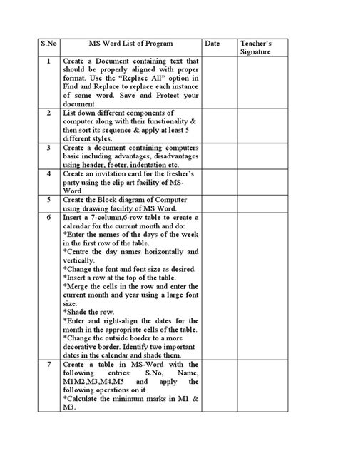 Ms Word Assignment List Pdf Microsoft Word Computing