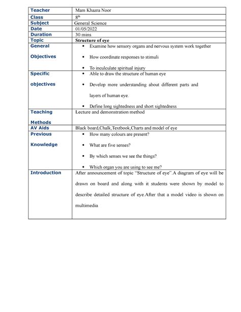 Edu 507 Final Lesson Plans 5 Science 5 Computer Teacher Mam Khazra Noor Class 8 Th Subject