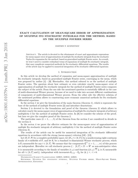 Pdf Exact Calculation Of Mean Square Error Of Approximation Of