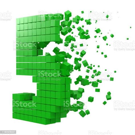 숫자 5 모양의 데이터 블록입니다 녹색 큐브버전입니다 3d 픽셀 스타일 벡터 그림입니다 3차원 형태에 대한 스톡 벡터 아트 및