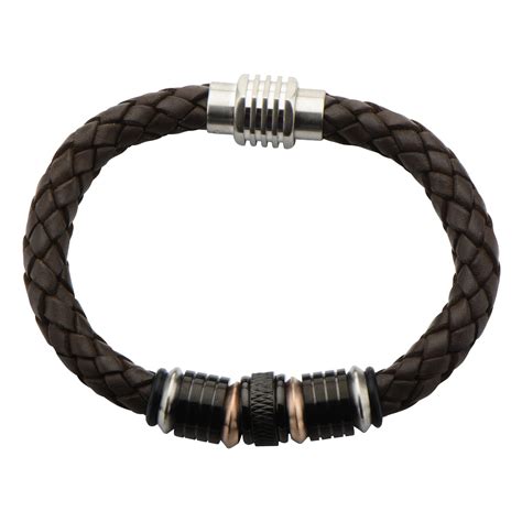 Beaded Braided Leather Bracelet Black Brown Salesone