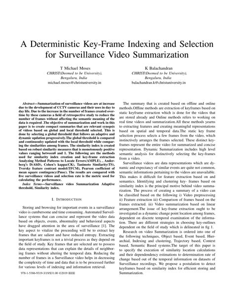 Pdf A Deterministic Key Frame Indexing And Selection For Surveillance Video Summarization