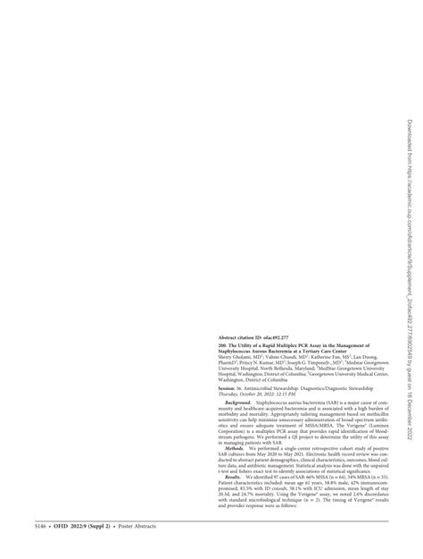 Pdf 200 The Utility Of A Rapid Multiplex Pcr Assay In The Management