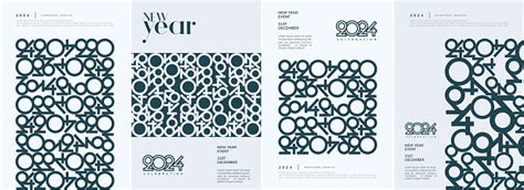 고유 번호가 있는 2024년 새해 복 많이 받으세요 포스터 디자인 세트 포스터 달력 인사말 및 2024년 새해 축하를 위한 프리미엄 벡터 배경 12월 31일에 대한 스톡