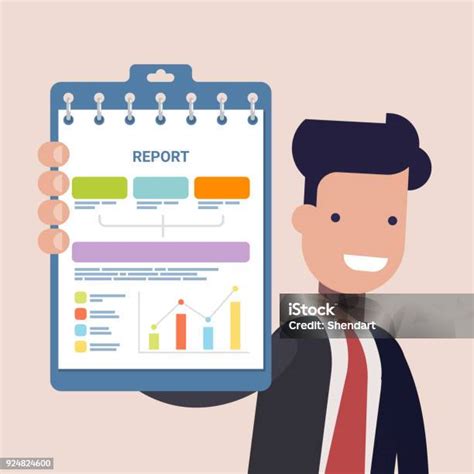 실업가 또는 종이 문서에 대 한 손에 클립보드에 유지 관리 전체 길이 초상화 평면 스타일에 벡터 그림입니다 개념에 대한 스톡 벡터 아트 및 기타 이미지 Istock