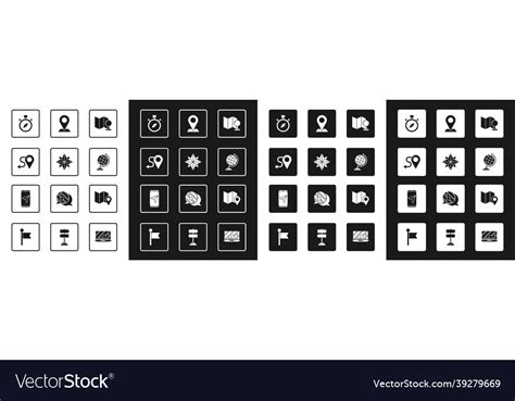 Set Folded Map With Push Pin Wind Rose Route Vector Image