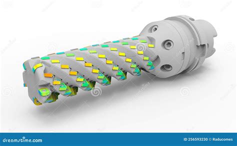 3d Render Indexable Milling Cutter With Highlighted Carbide Inserts Royalty Free Illustration