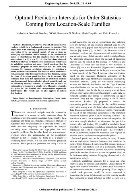 Pdf Optimal Prediction Intervals For Order Statistics Coming From Location Scale Families