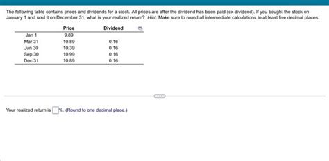 Solved The Following Table Contains Prices And Dividends For