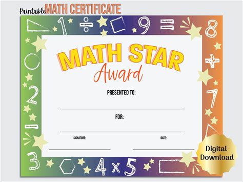 Math Star Certificate Math Star Award Of Recognition Classroom Award End Of The Year Award