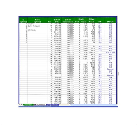 11 BMI Chart Templates DOC Excel PDF