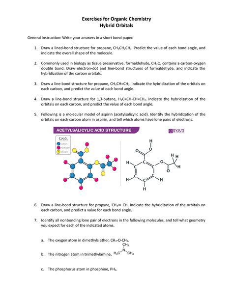 Exercise Hybrid Orbitals Exercises For Organic Chemistry Hybrid Orbitals General Instruction