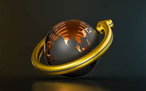 어두운 배경에 회전 화살표 기호가있는 글로브 3d 렌더링 개념 3차원 형태에 대한 스톡 사진 및 기타 이미지 3차원 형태