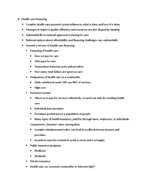 Lecture Notes Chapters 10 12 On Health Care Financing And Quality