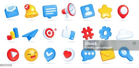 3d 소셜 미디어 아이콘 전자 메일 메시지가있는 봉투 알림을위한 벨 메가폰 음성 거품 3차원 형태에 대한 스톡 벡터 아트 및 기타 이미지 Istock