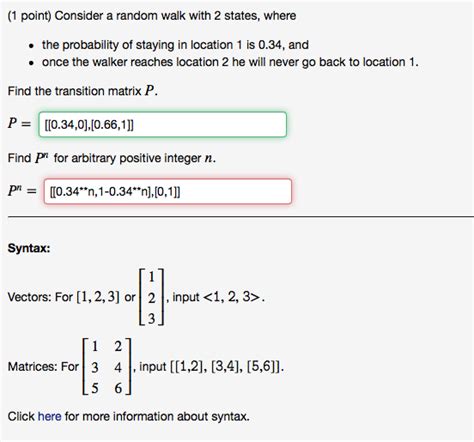 solved 1 point consider a random walk with 2 states where