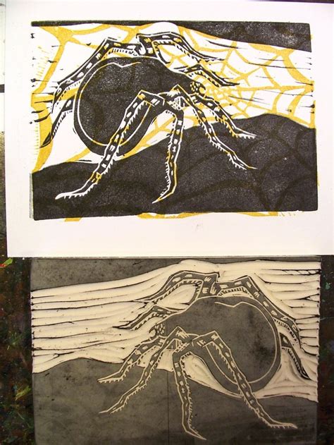 Spider Block And Print In 2025 Linocut Prints Printmaking Art Relief Printmaking