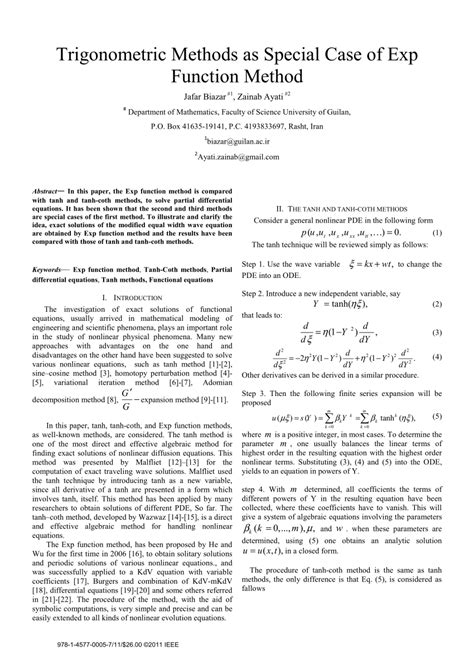 Pdf Trigonometric Methods As Special Case Of Exp Function Method