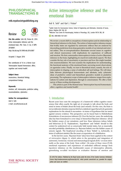 Pdf Active Interoceptive Inference And The Emotional Brain