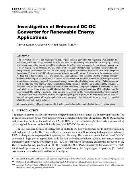 Pdf Investigation Of Enhanced Dc Dc Converter For Renewable Energy Applications