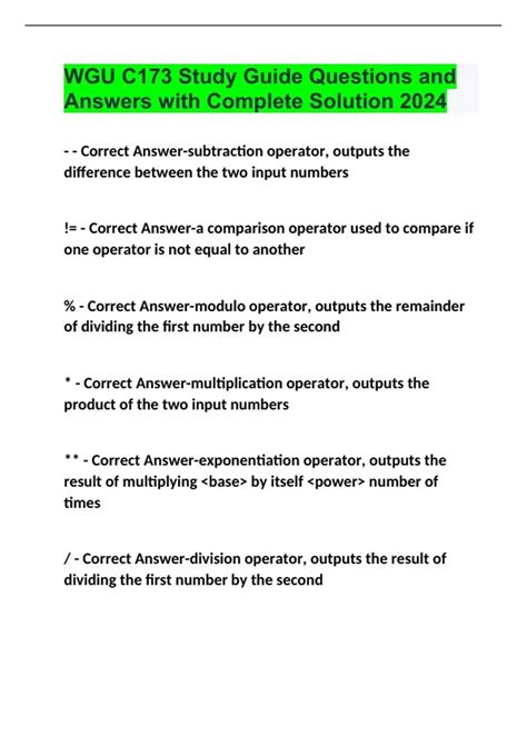 WGU C Study Guide Questions And Answers With Complete Solution WGU C Stuvia US