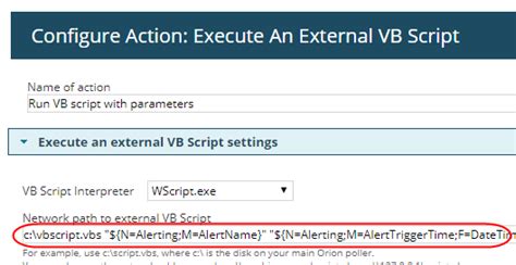 Execute An External Visual Basic Script In The Solarwinds Platform