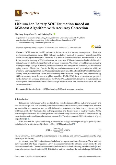 Pdf Lithium Ion Battery Soh Estimation Based On Xgboost Algorithm With Accuracy Correction