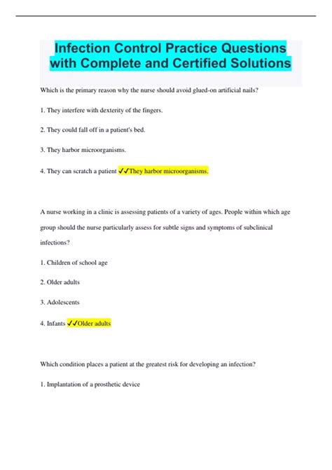 Infection Control Practice Questions With Complete And Certified
